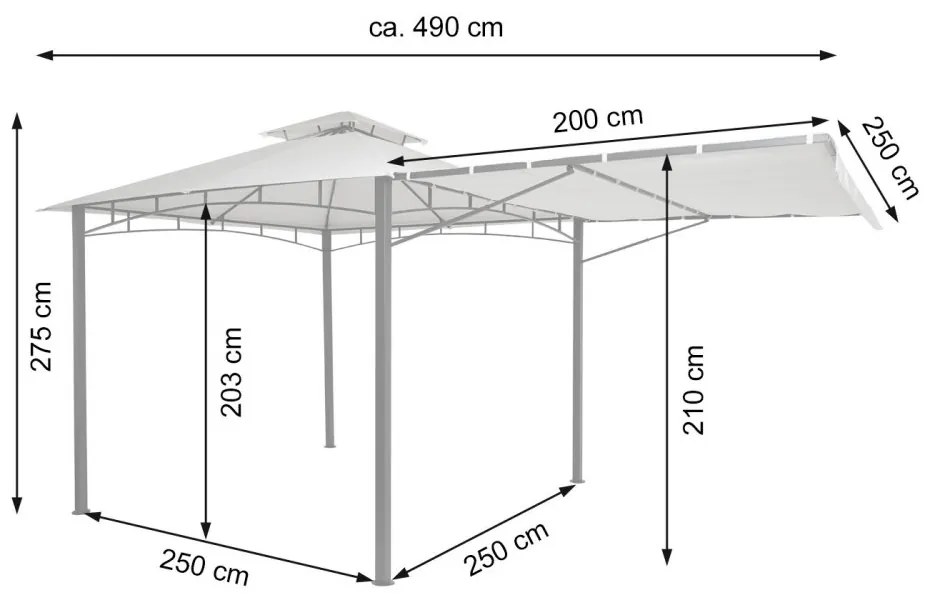 Pergola se stahovací střechou 2,5x2,5 m Šedá