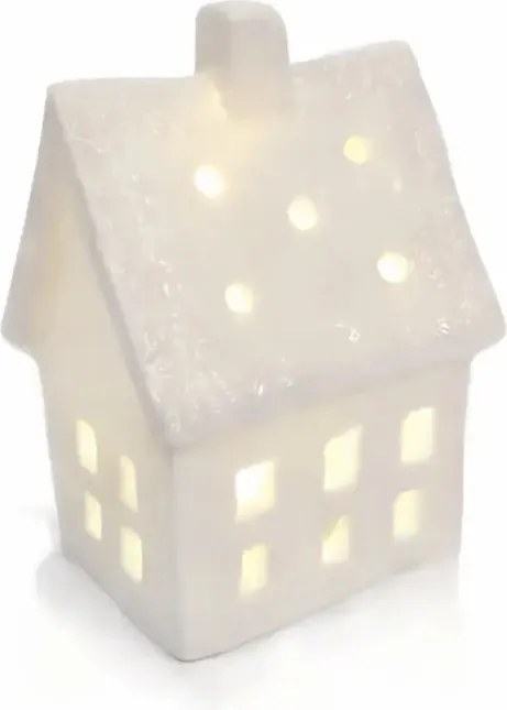 LED dekorace keramický domeček 7 × 6 × 10 cm, teple bílá, 2× LR44