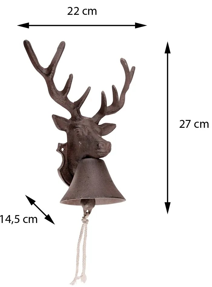 Zahradní zvonek Deer, 27x22 cm, litina, hnědá
