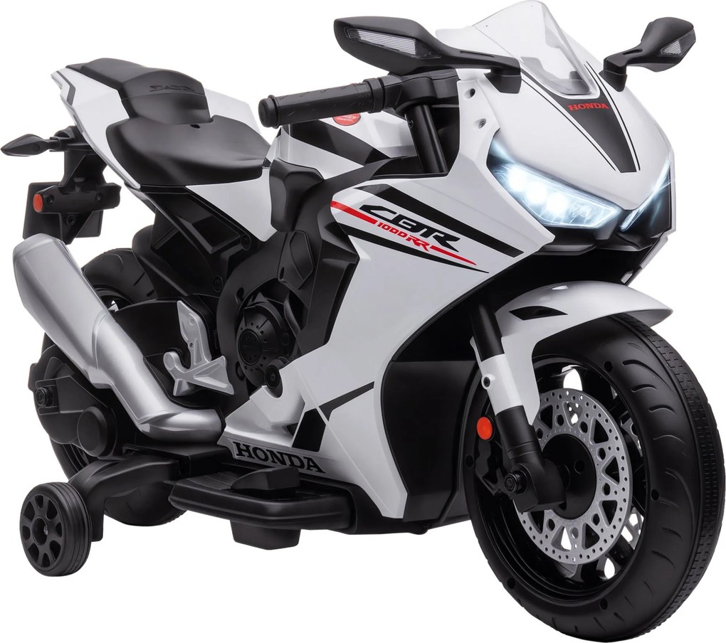 HOMCOM Elektrické Motocykl s Licencí HONDA pro Děti 3-5 let, Motocykl na Baterie 6V s Předním Světlem, Klaksonem, Hudbou a Odemíratelnými Stabilizátor