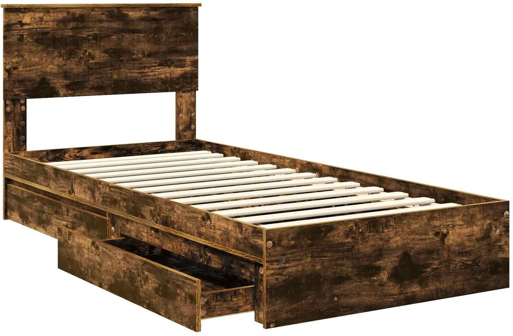 Postel s úložným prostorem se zásuvkou Kouřový dub 90 x 200 cm 3410837