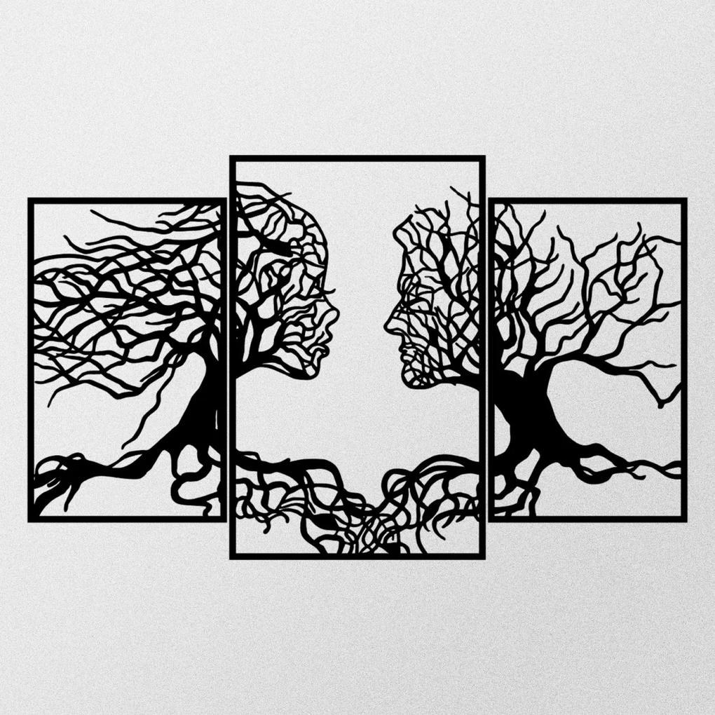 Nástěnná kovová dekorace Lidské profily ve stromech 116x71 cm černá