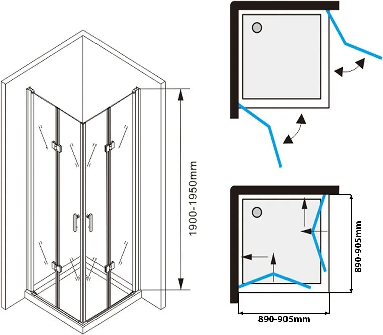 BPS-koupelny Čtvercový sprchový kout HYD-SK08C 90x90 zlatá kartáčovaná/transparent - bez vaničky