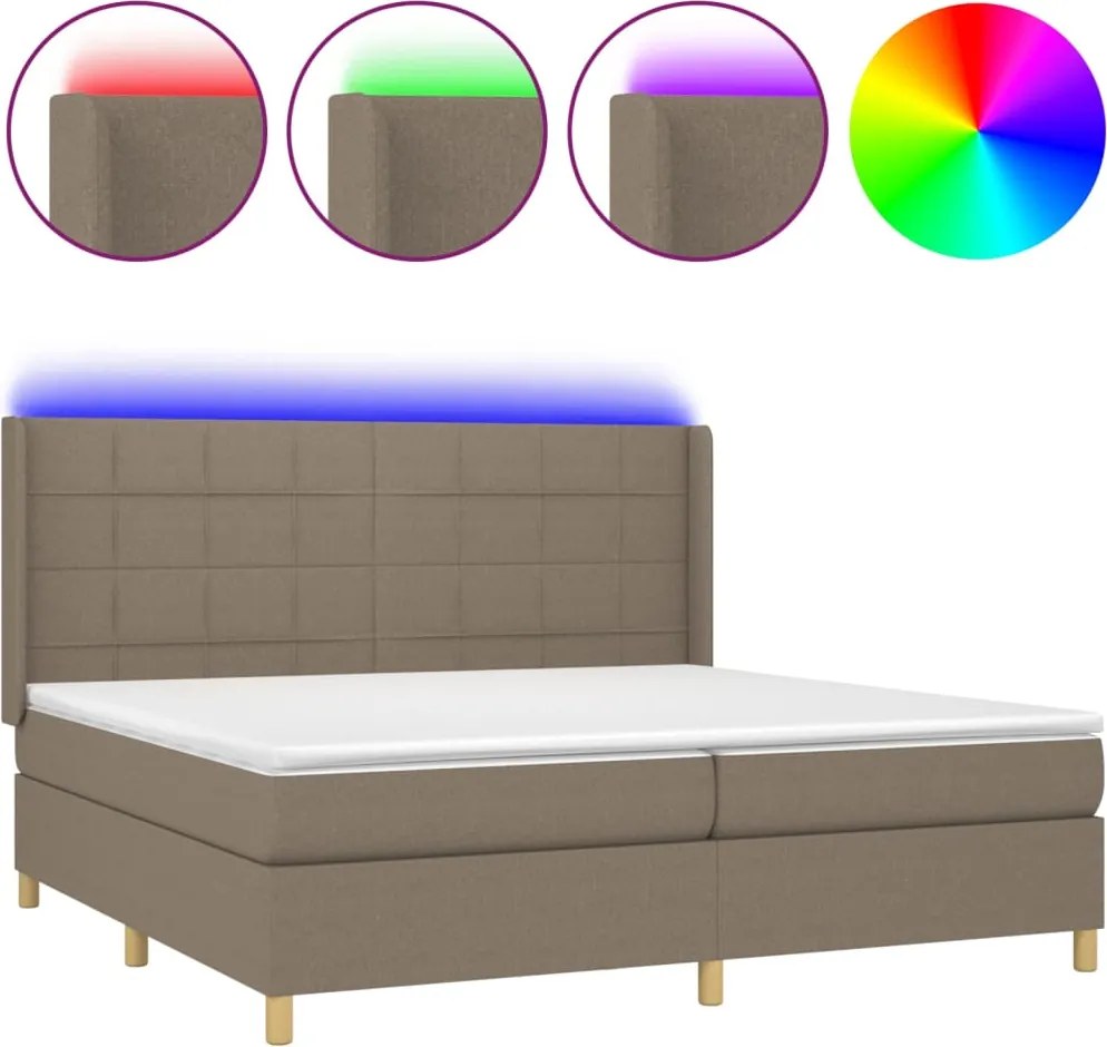 Box spring postel s matrací a LED taupe 200x200 cm textil 3138905