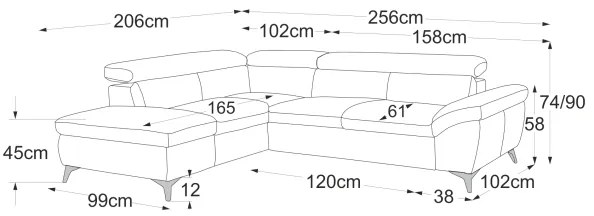 Rozkládací kožená rohová sedací souprava do L SALERNO II levá hnědá