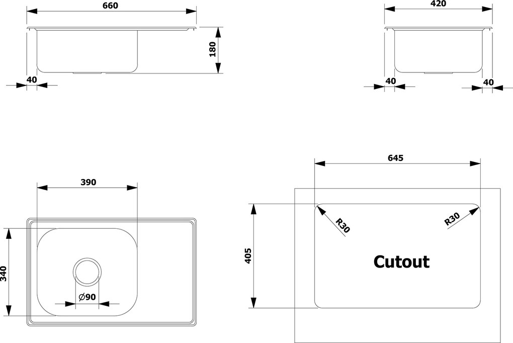 Aqualine kuchyňský dřez 66 x 18 x 42 cm nerez AQ6642B