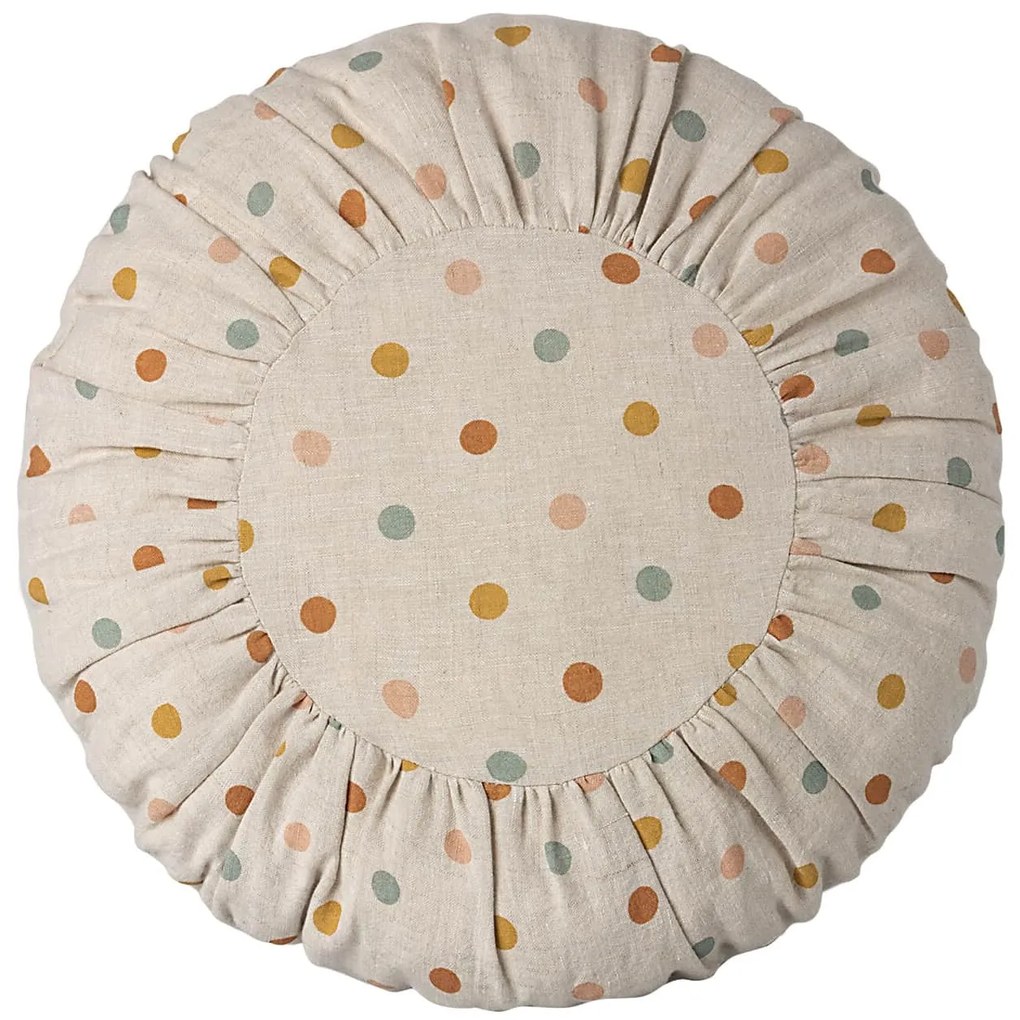 Maileg Dětský polštářek Round Larg Multi Dots 40 cm, béžová barva, šedá barva, textil