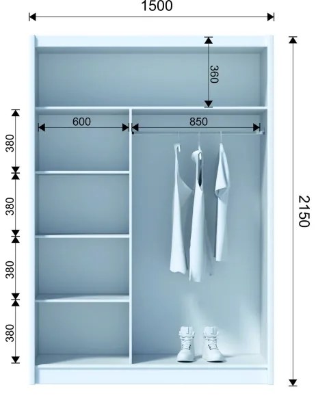 Šatní skříň se zrcadlem SABRINA 150x215 cm dub craft