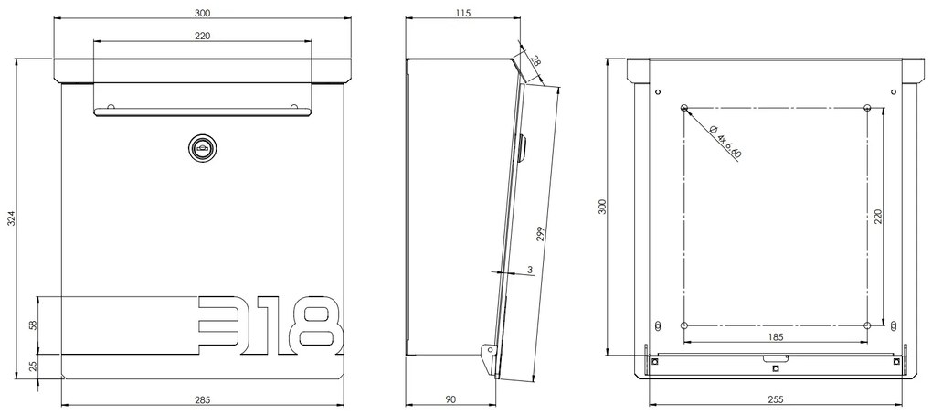 Nerezová poštovní schránka EASY Lišta s číslem popisným: ANO