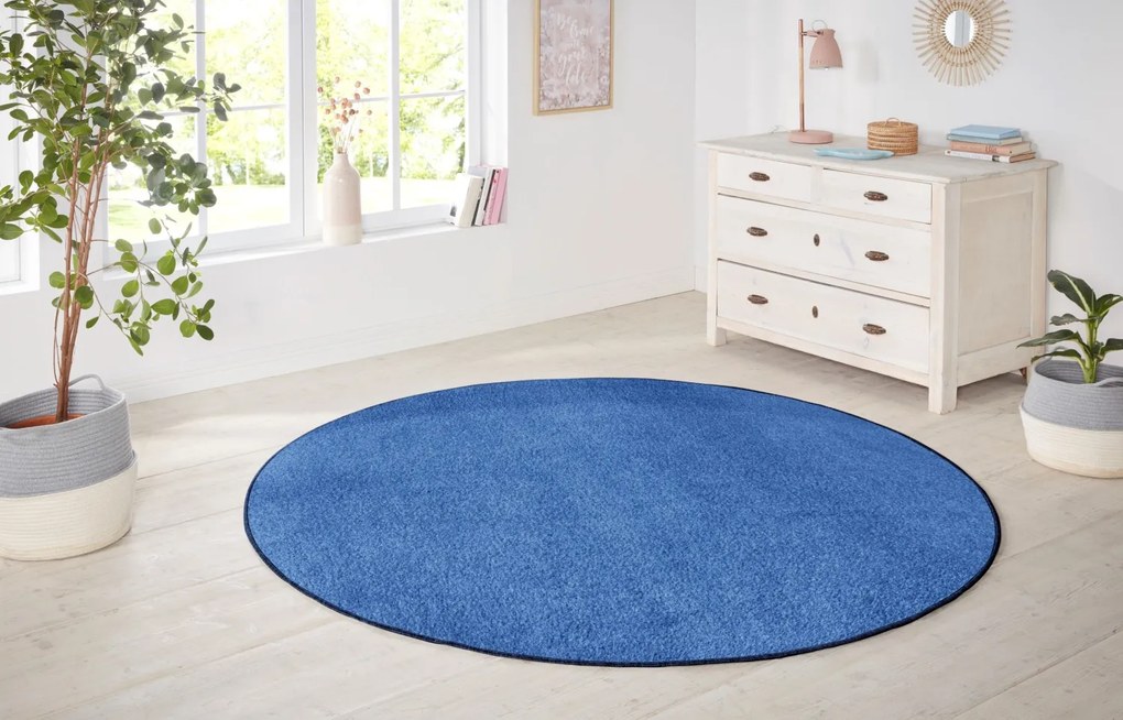 Hanse Home, Kusový koberec Nasty 101153 Blau kruh, 200x200 (průměr) kruh, modrá, chodba / předsíň