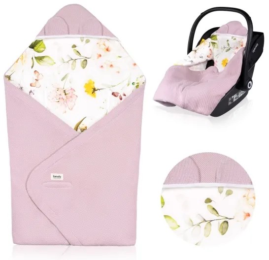 Lionelo - Zavinovačka do autosedačky TRAVEL SWADDLE 90x90 cm Pink Flower