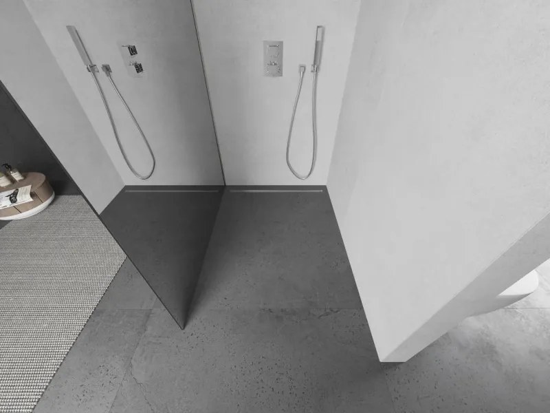 Mexen Kioto, sprchová zástěna Walk-In 140 x 200 cm, 8mm sklo vzor zrcadlo, broušená ocel profil, 800-140-101-97-50