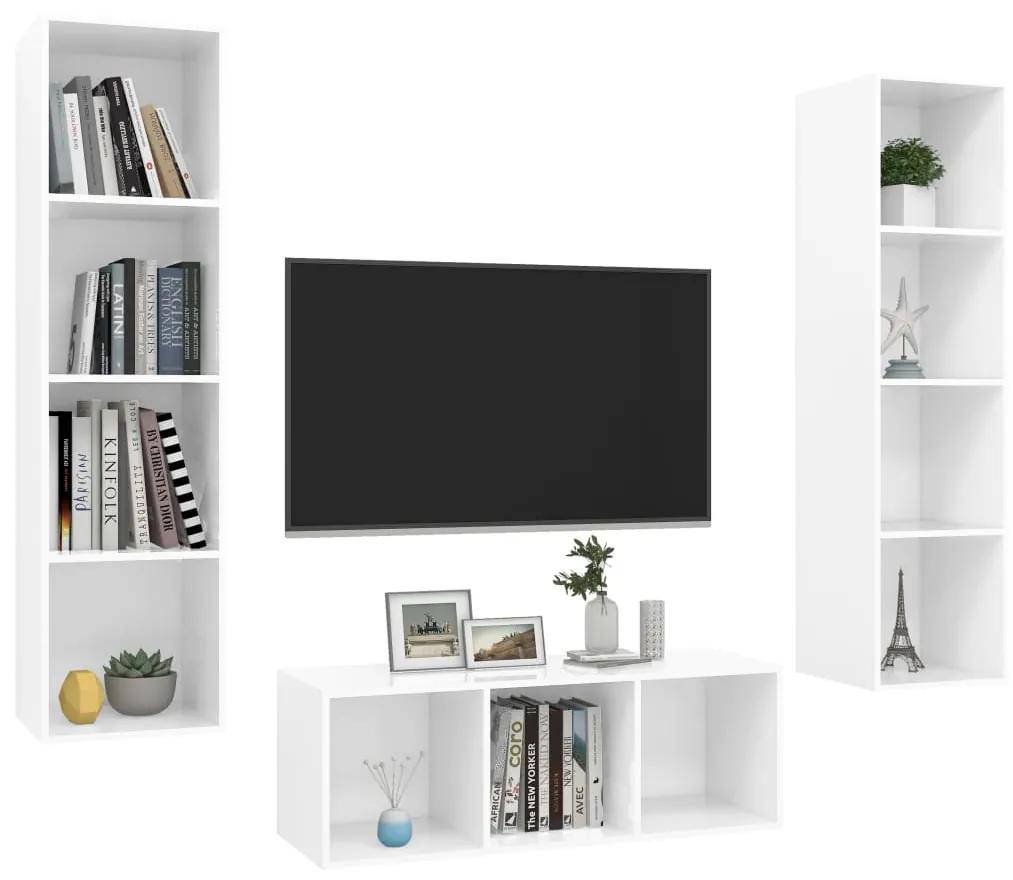 vidaXL 3dílný set TV skříněk bílý s vysokým leskem kompozitní dřevo