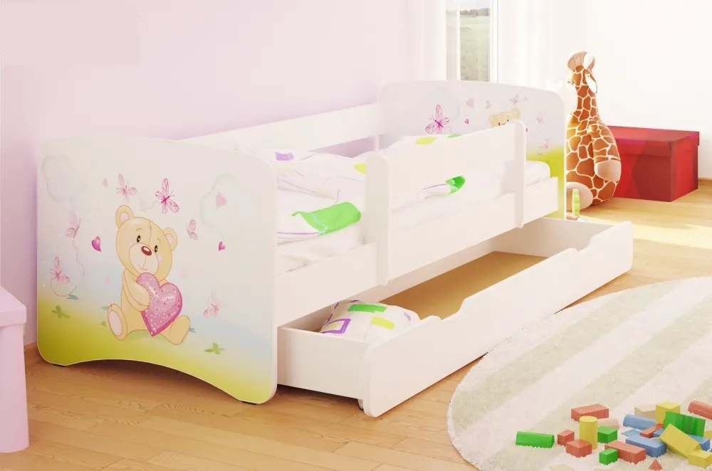 MAXMAX Dětská postel ZAMILOVANÝ TEDDY funny 180x80 cm - se šuplíkem