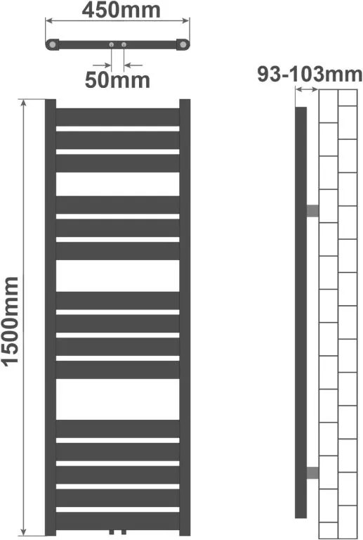 Designový koupelnový radiátor 1500 x 450 mm, bílý