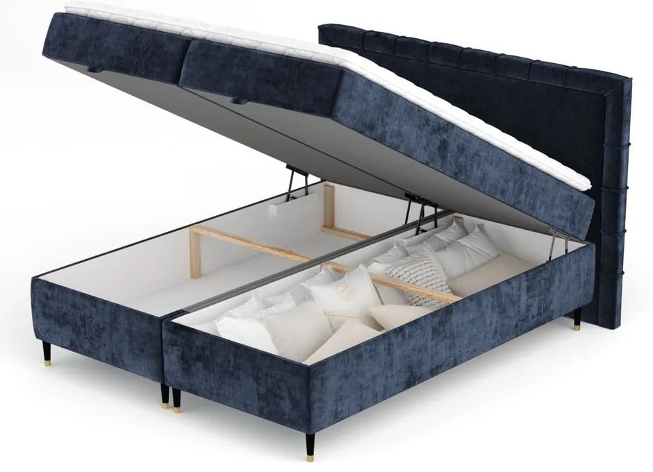 Tmavě modrá boxspring postel s úložným prostorem 160x200 cm Voyage – Maison de Rêve