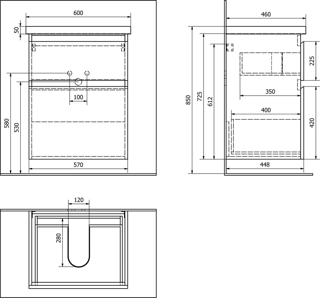 Aqualine Altair koupelnová umyvadlová skříňka 57 x 72,5 x 45 cm černá AI660 Koupelny Bernold