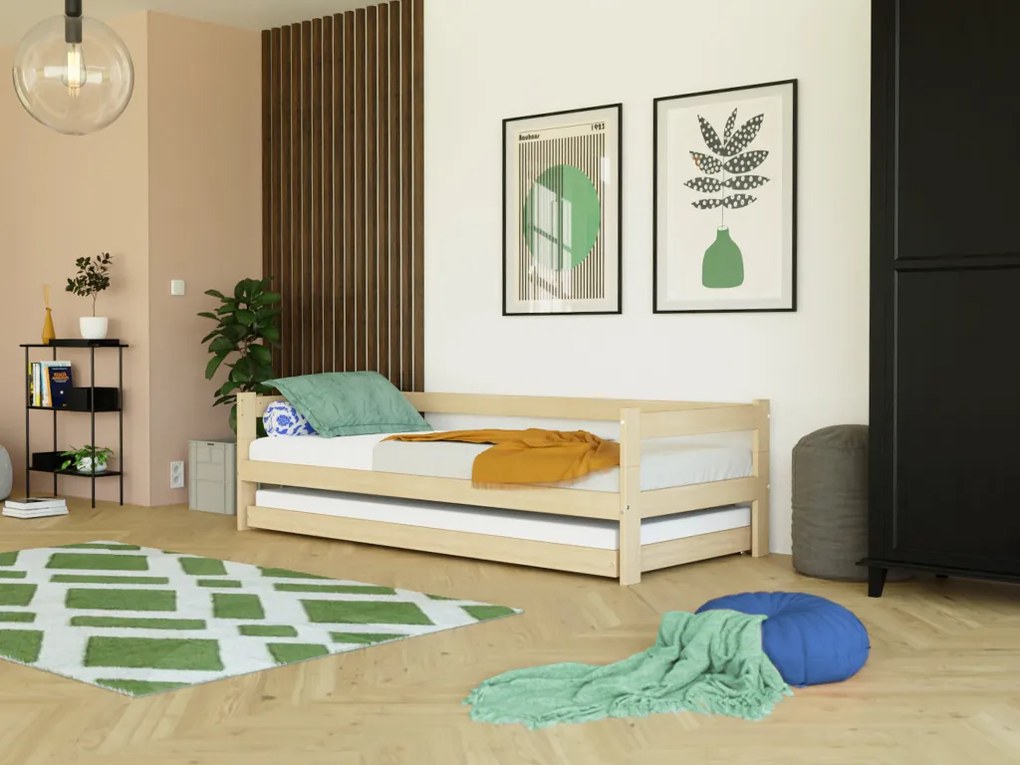 Benlemi Jednolůžková postel ze dřeva SAFE 5v1 se zábranou a přistýlkou Zvolte barvu: Béžová, Zvolte rozměr: 90x180 cm, Zvolte zábranu: Se dvěma zábranami