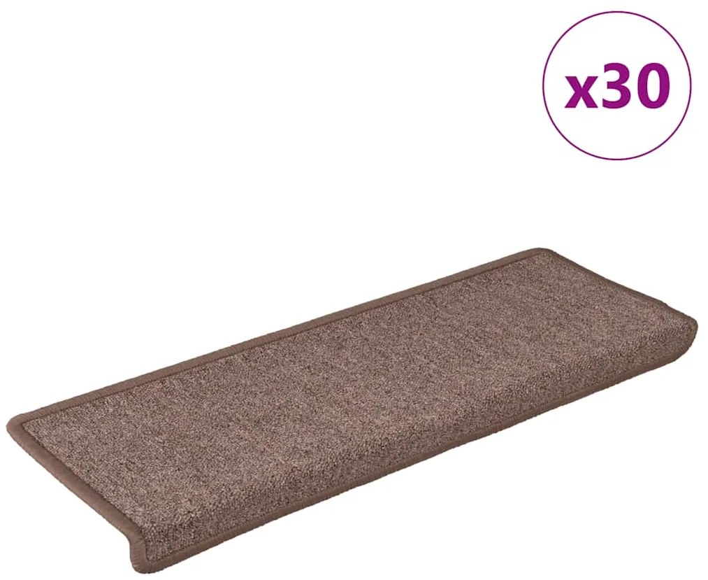 Schodové rohože 30 ks 65 x 21 x 4 cm hnědé s obdélníkovým okrajem 3365776