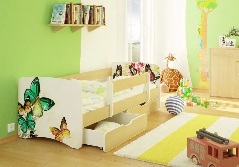 MAXMAX Dětská postel MOTÝLCI funny 180x80 cm - se šuplíkem