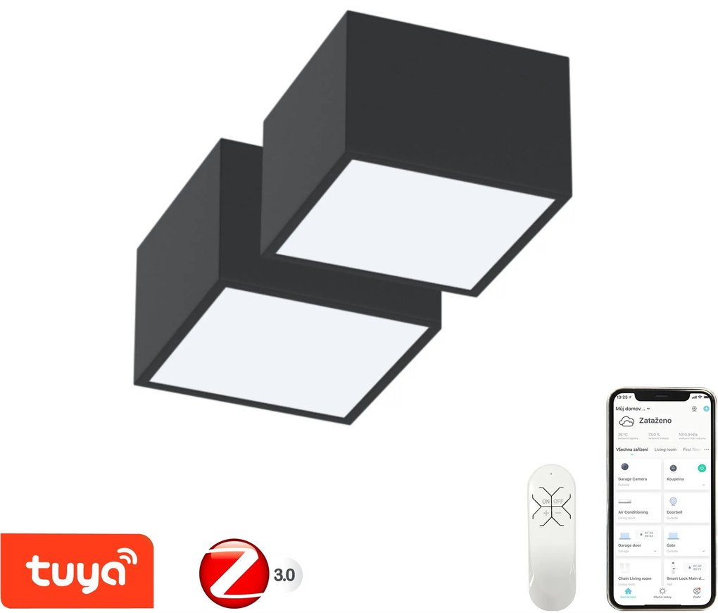 Led světlo immax neo sada 2x canto smart stropní svítidlo 15x15cm 12w černé zigbee 3.0 +do