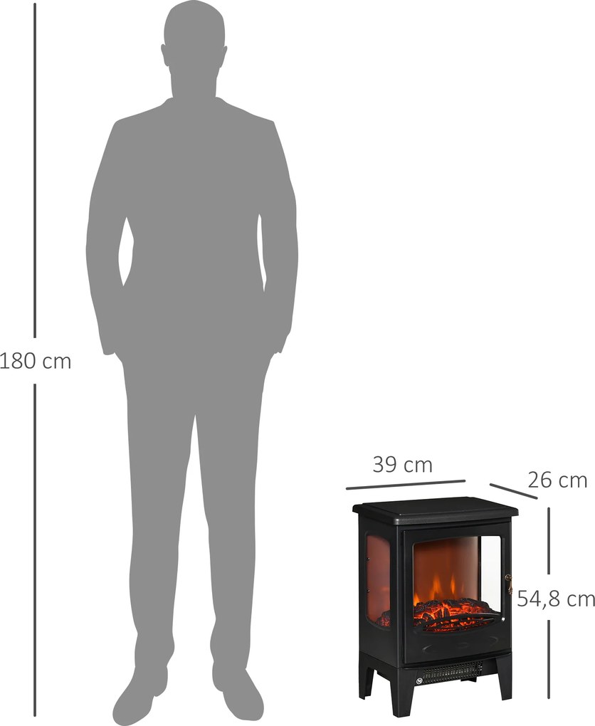 HOMCOM Elektrický krb s vytápěním, 2000 W elektrický krb s LED plamenovým efektem
