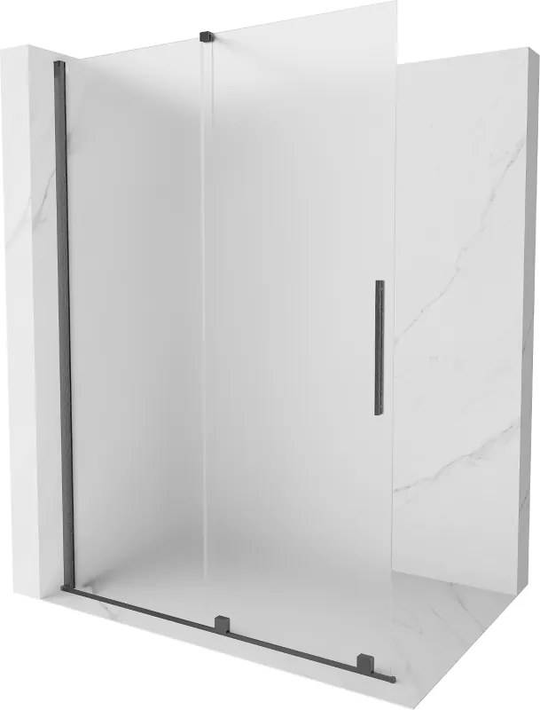 Mexen Velar, sprchová zástěna s posuvnými dveřmi Walk-in 140 x 200 cm, 8mm sklo námraza, grafit broušený, 871-140-000-33-66