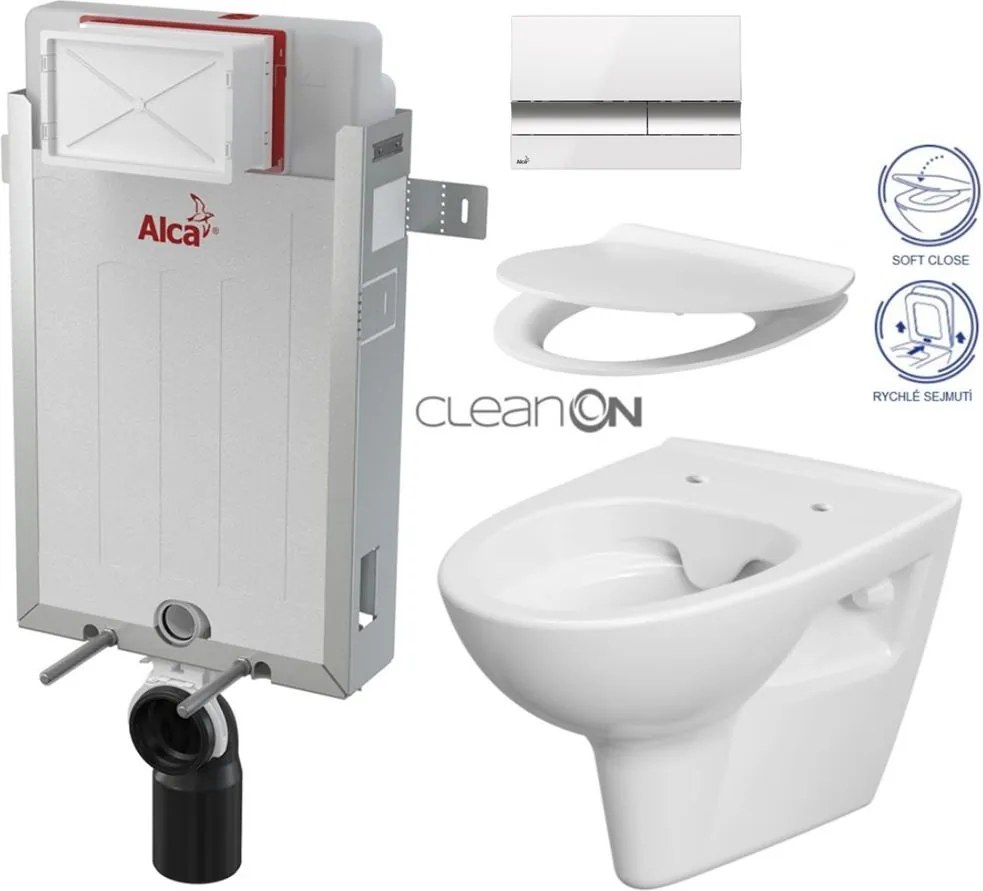 AKCE/SET/ALCAPLAST - SET Renovmodul - předstěnový instalační systém + tlačítko M1720-1 + WC CERSANIT CLEANON PARVA + SEDÁTKO AM115/1000 M1720-1 PA2