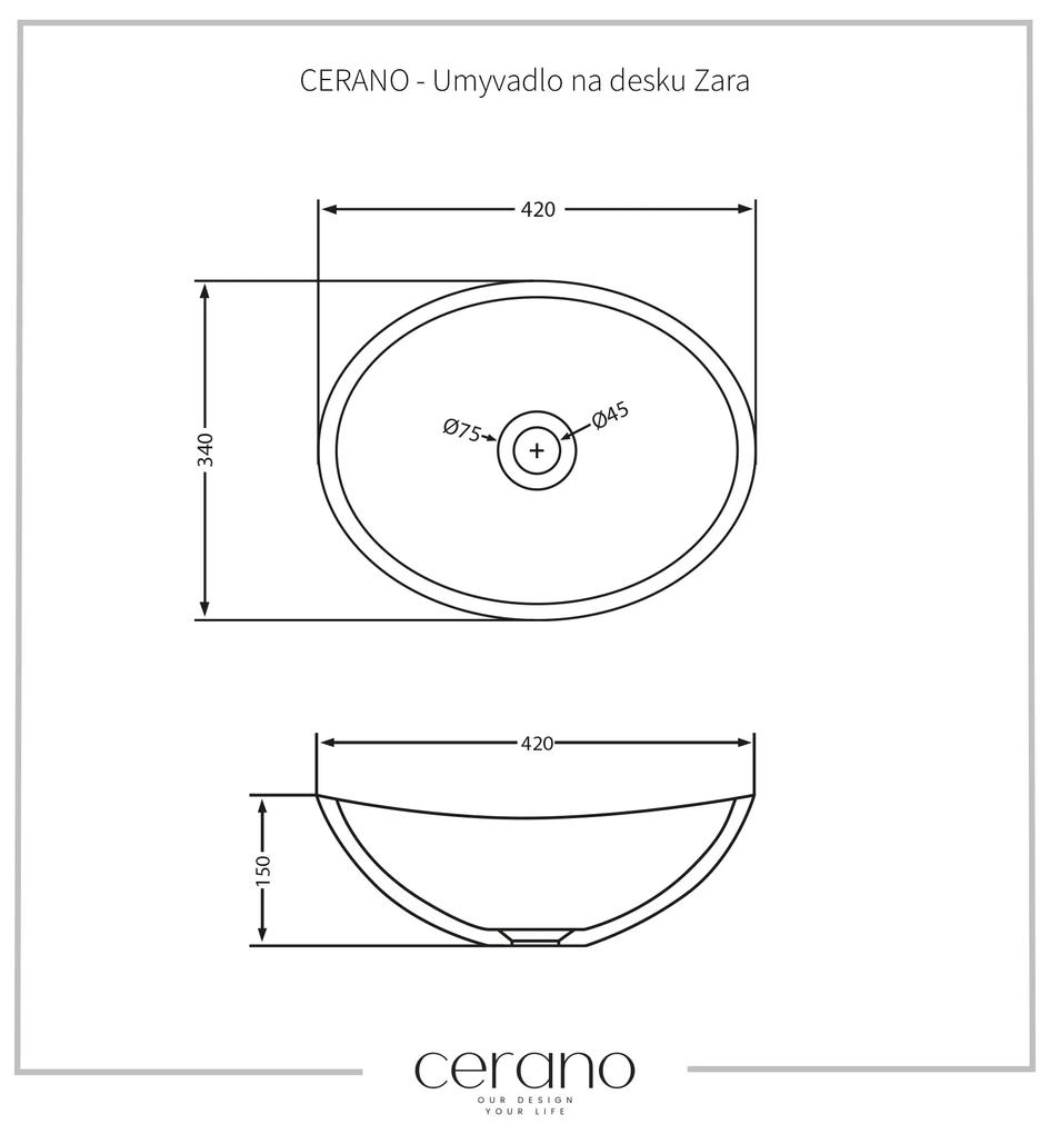 CERANO - Umyvadlo na desku z litého mramoru Zara - bílá matná - 42x34 cm