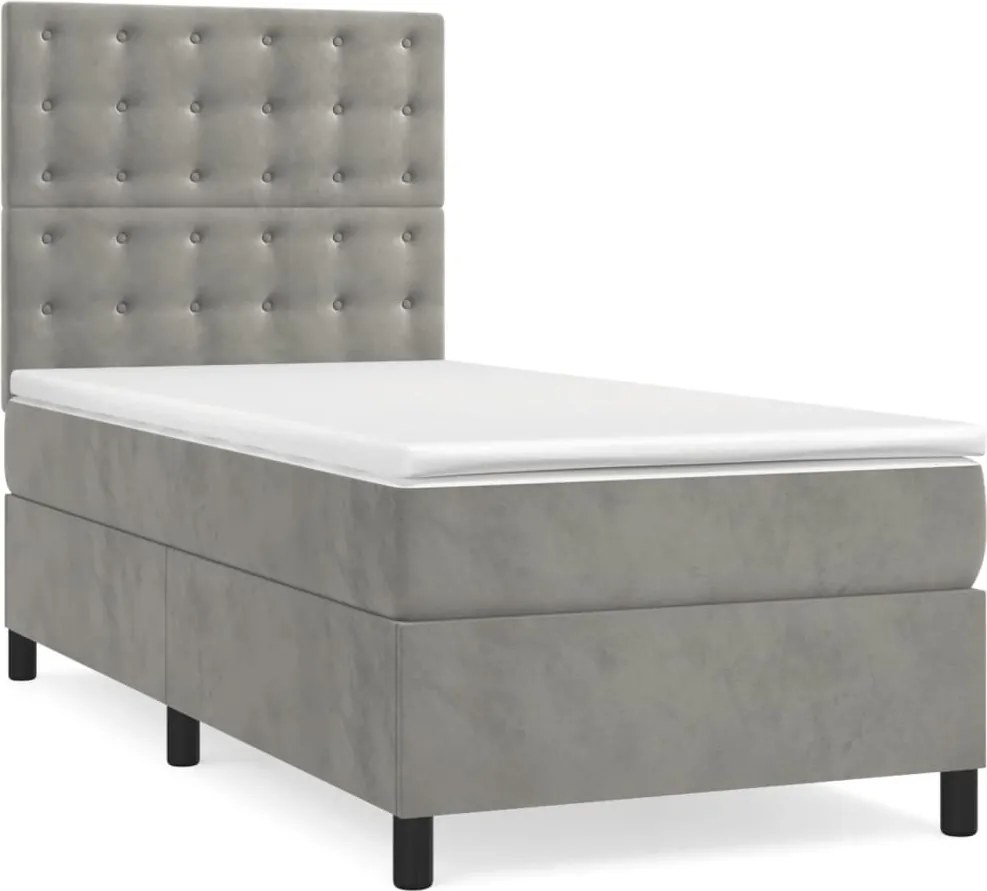 Box spring postel s matrací a LED světle šedá 100x200 cm samet 3136347