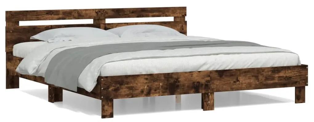 Rám postele s čelem kouřový dub 180 x 200 cm kompozitní dřevo,  3207403