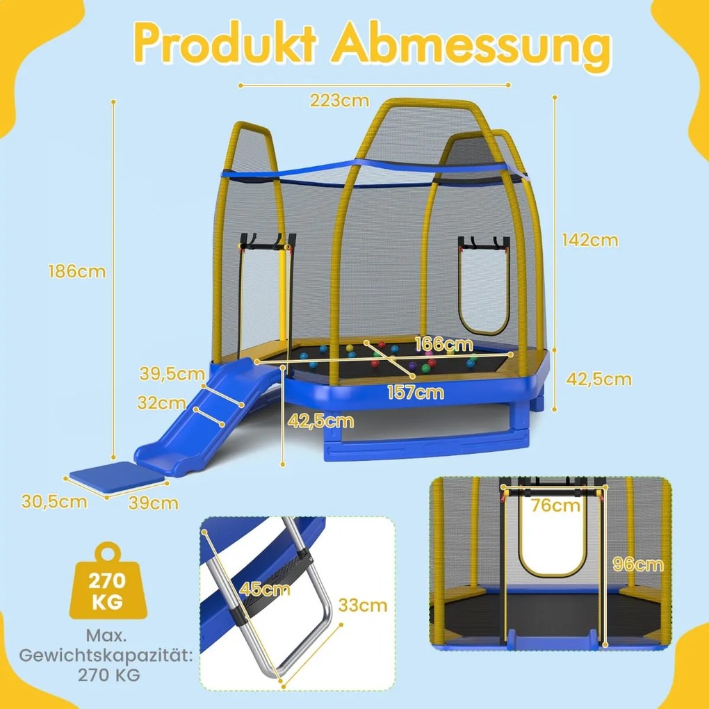 Costway Zahradní trampolína Ø 223 cm se skluzavkou, nosnost 270 kg