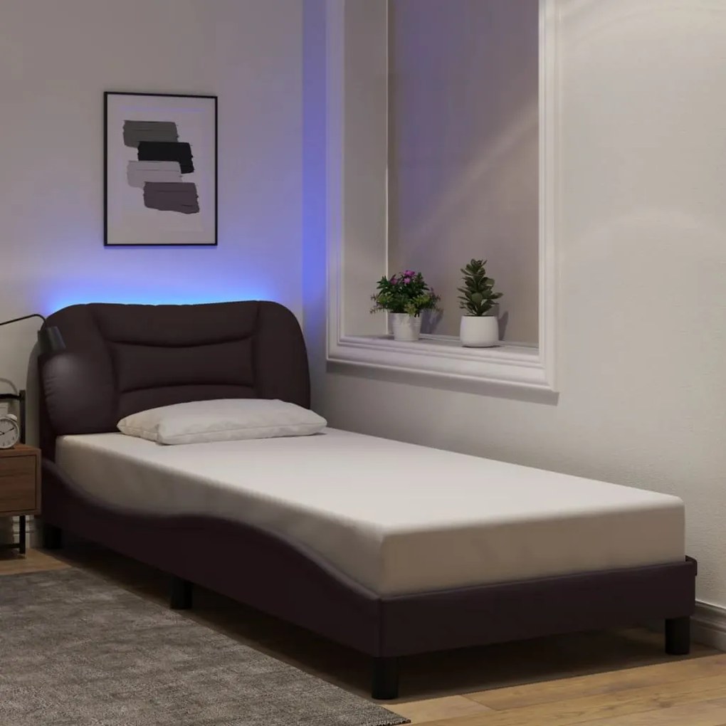 Rám postele s LED bez matrace Hvar Tmavě hnědá 90x200 cm Látka 3213679