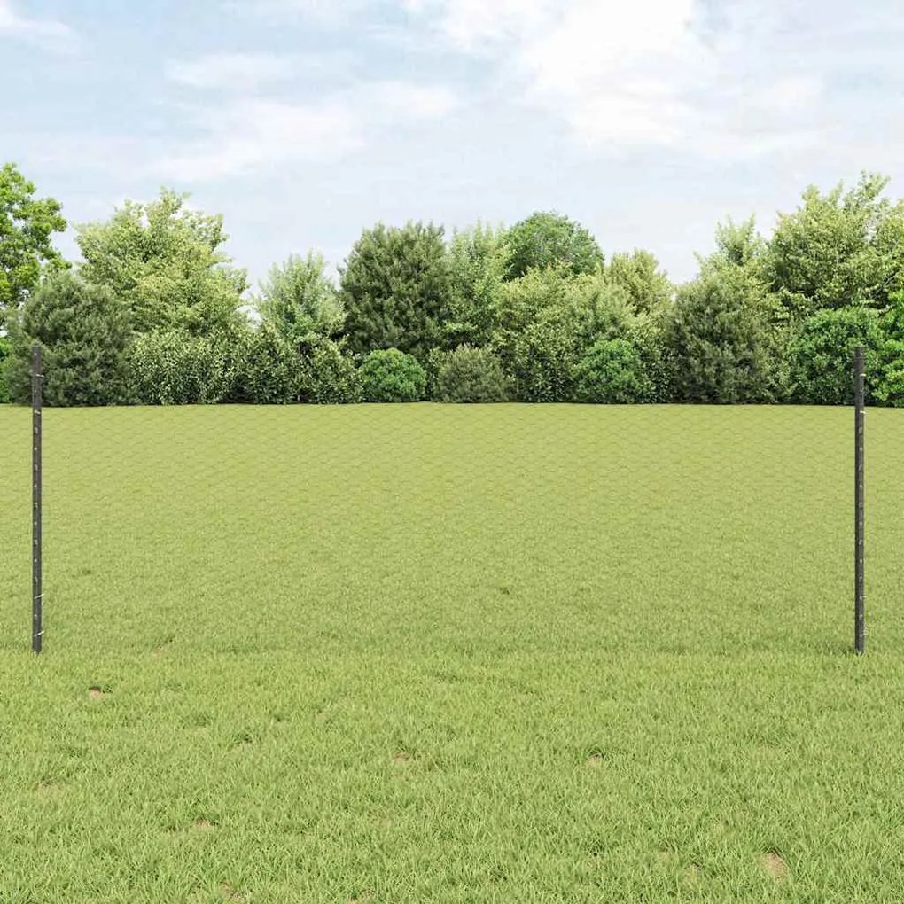 Hexagonální plot s podpěrou 25 x 0,8 m Ocel potažená PVC Šedá 3336854