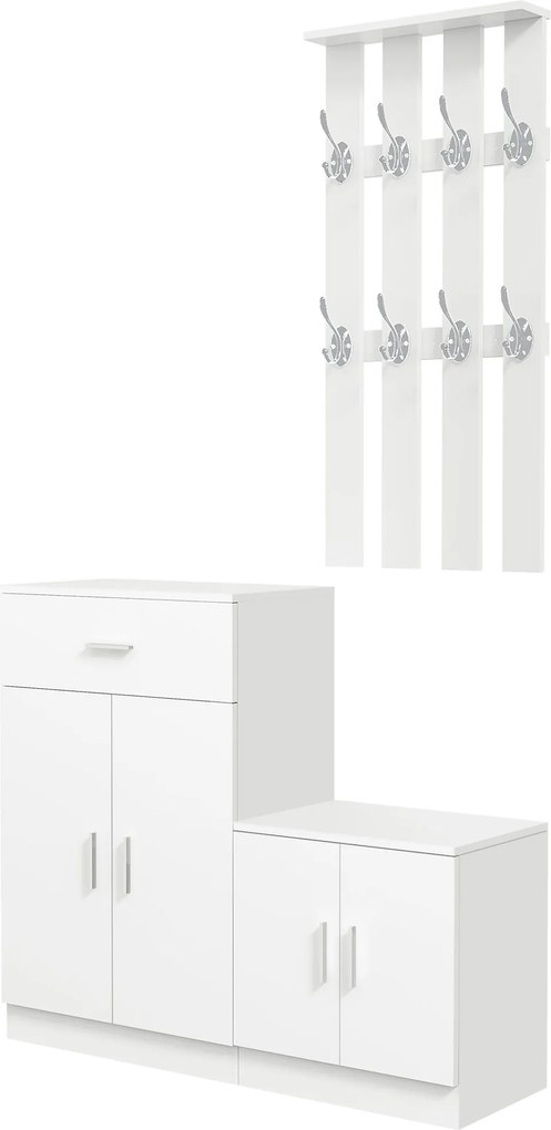 HOMCOM Botník s kombinovaným věšákem na kabáty pro předsíň a ložnici, dřevo 100x32x187cm bílý | Aosom