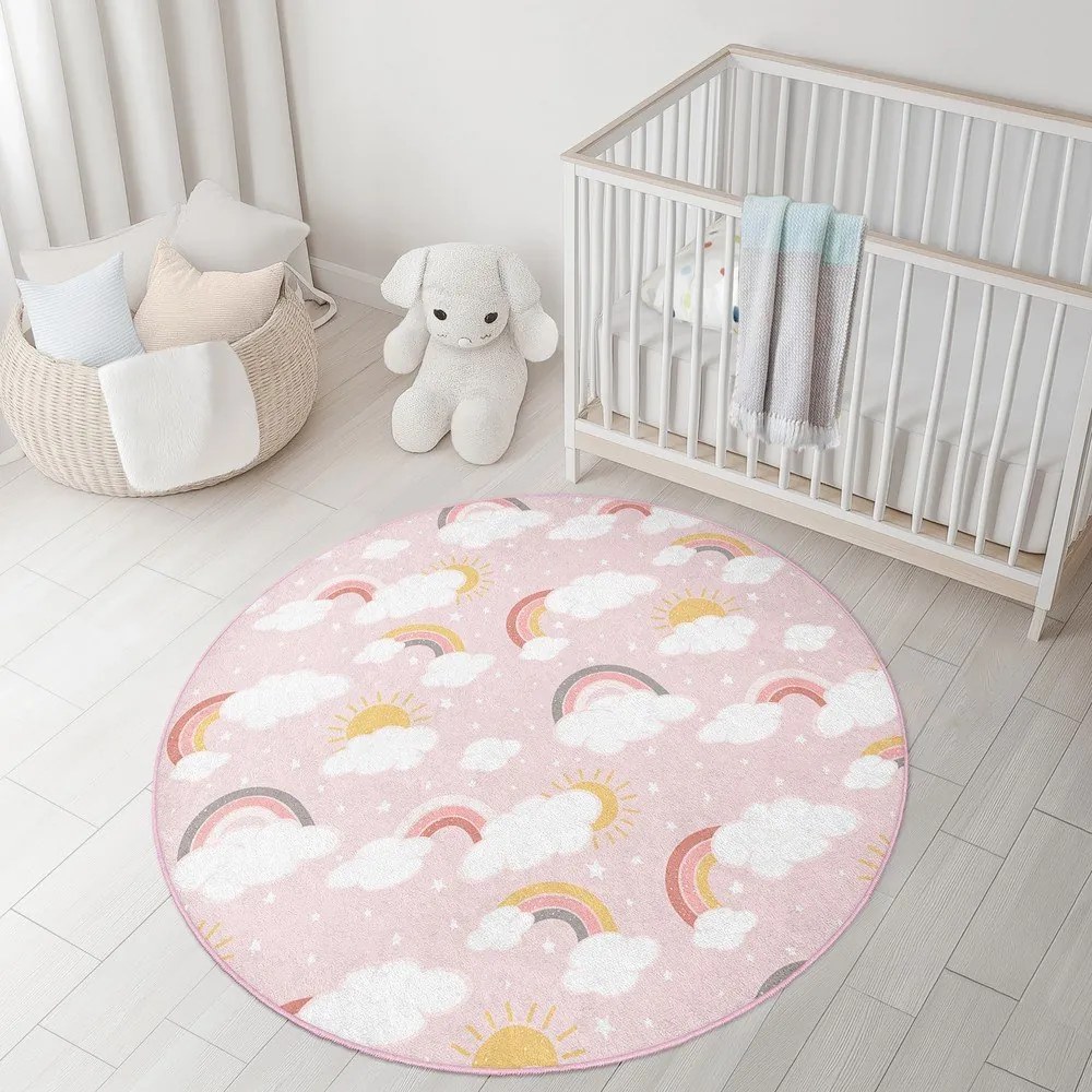 Růžový pratelný dětský koberec ø100 cm Rainbow World – Mila Home