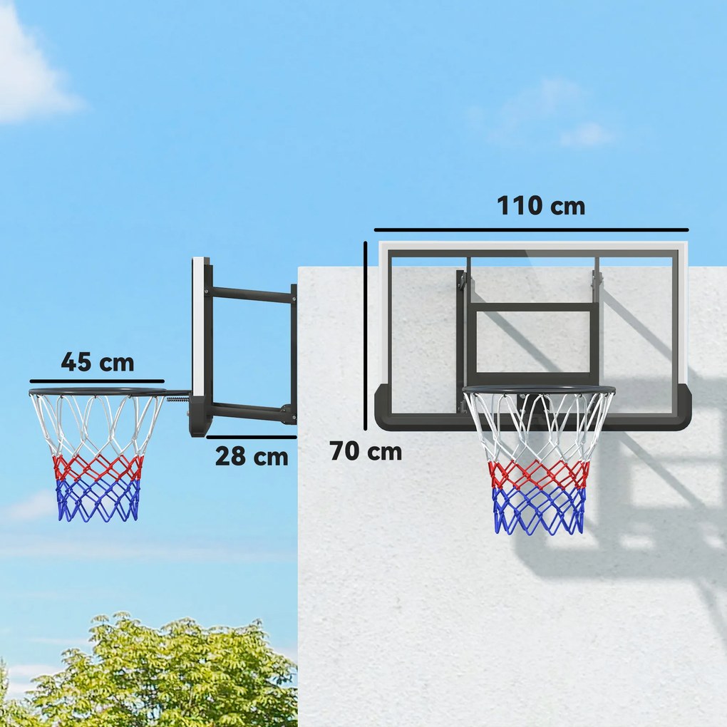 SPORTNOW basketbalový koš s deskou pro venkovní a vnitřní použití, basketbalová deska s ocelovou obroučkou Ø45 cm a sítí, montáž na zeď, basketbalová…