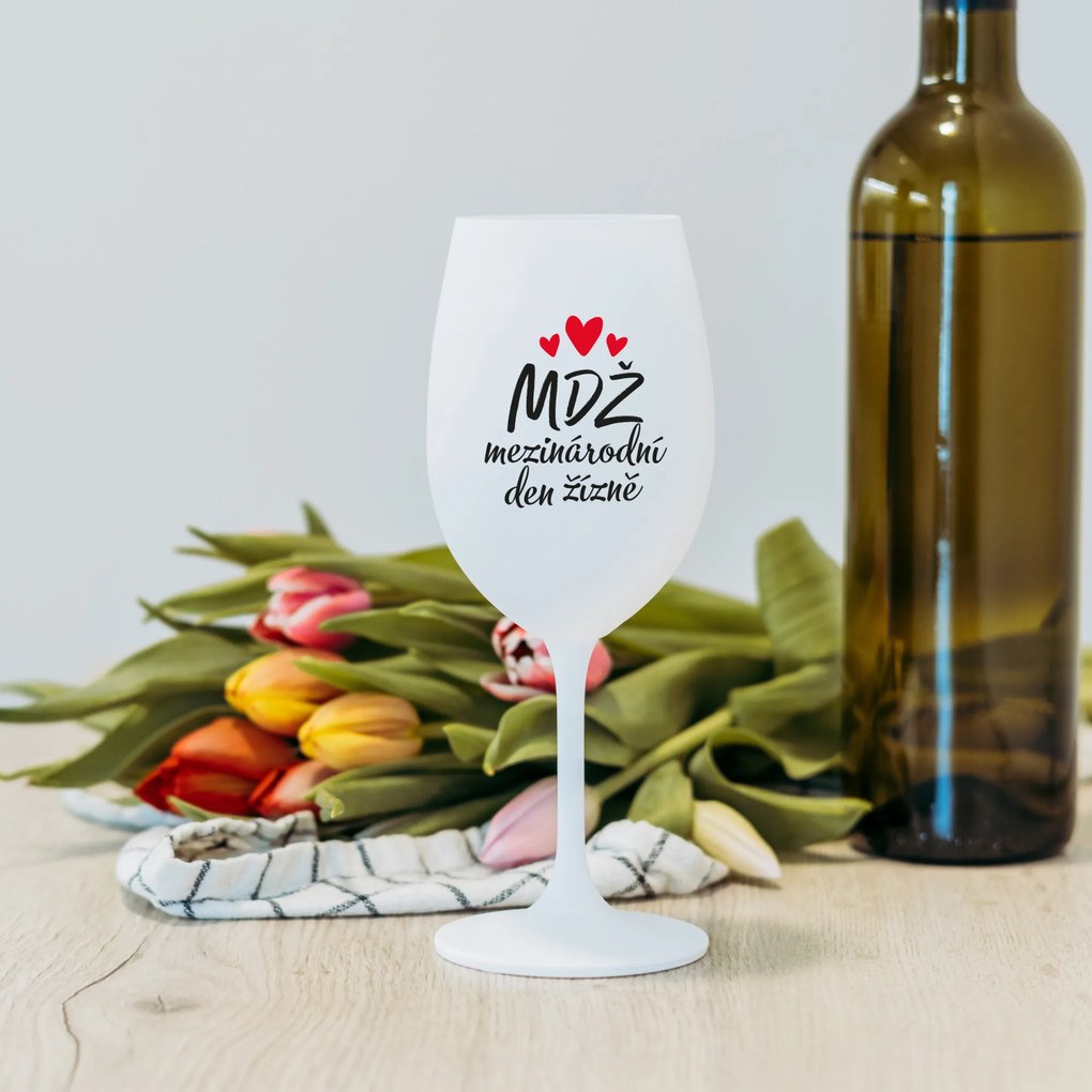 MEZINÁRODNÍ DEN ŽÍZNĚ - bílá sklenice na víno 350 ml
