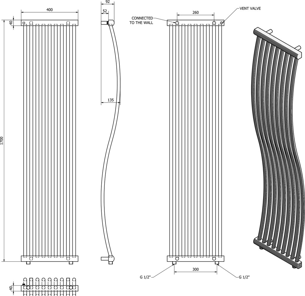 Sapho, ONDA topné těleso 400x1700mm, 425W, chrom, 1801-05