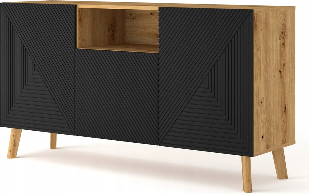 Komoda Luxi 3D 146 cm dub artisan černá matná