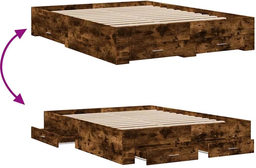 Rám postele se zásuvkami kouřový dub 150 x 200 cm kompozit 3280381