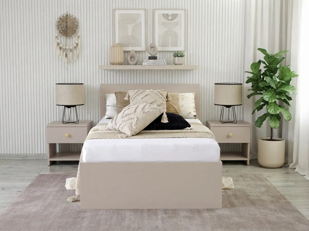 Postel SOFIA 90 x 200 cm, kašmírově béžová Rošt: S laťkovým roštem, Matrace: Matrace Deluxe 10 cm