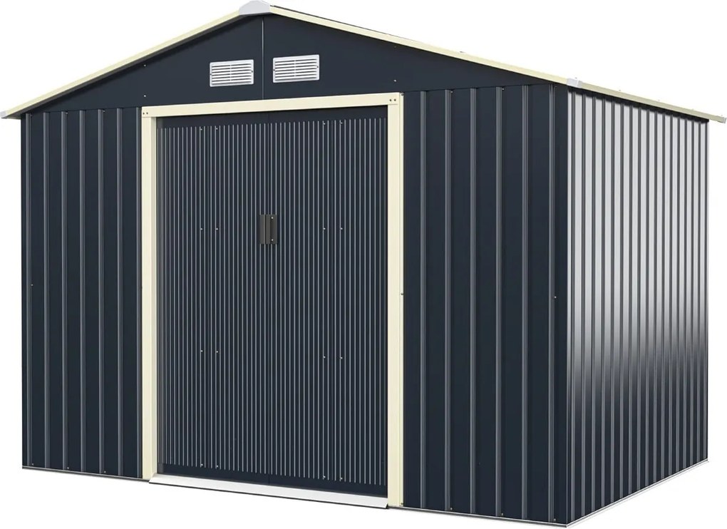 Costway Zahradní kůlna Steel Multifunkční kůlna – 277 × 202 × 191 cm, šedá