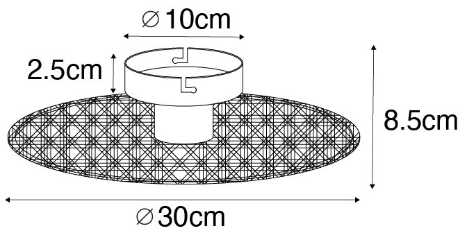Rustikální stropní a nástěnné svítidlo černé s ratanem 30 cm - Kata