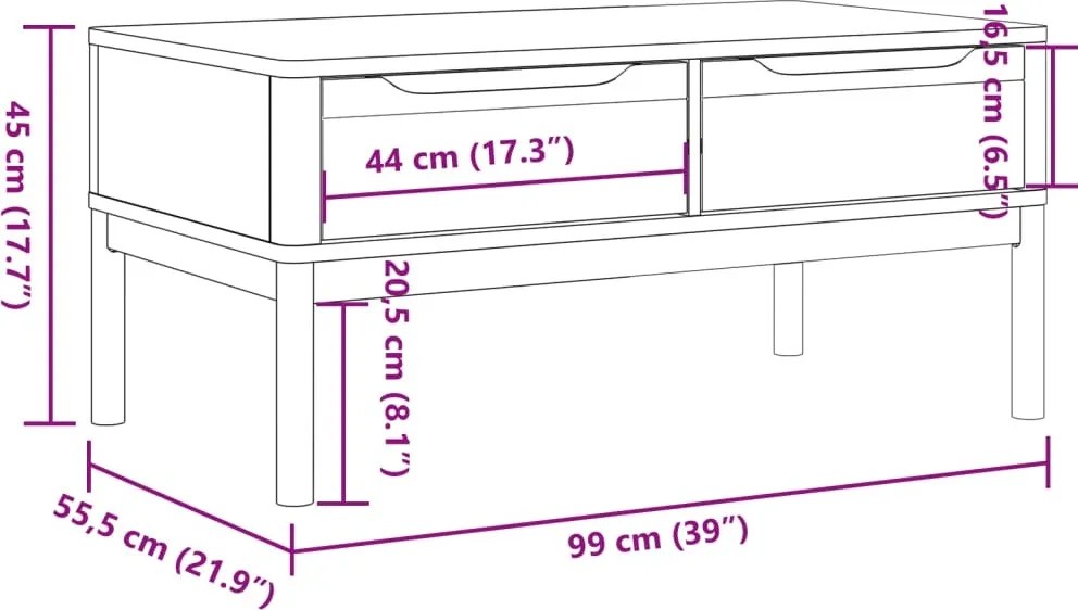 vidaXL Konferenční stolek FLORO 99x55,5x45 cm masivní borovice [374019] Barva: Bílá