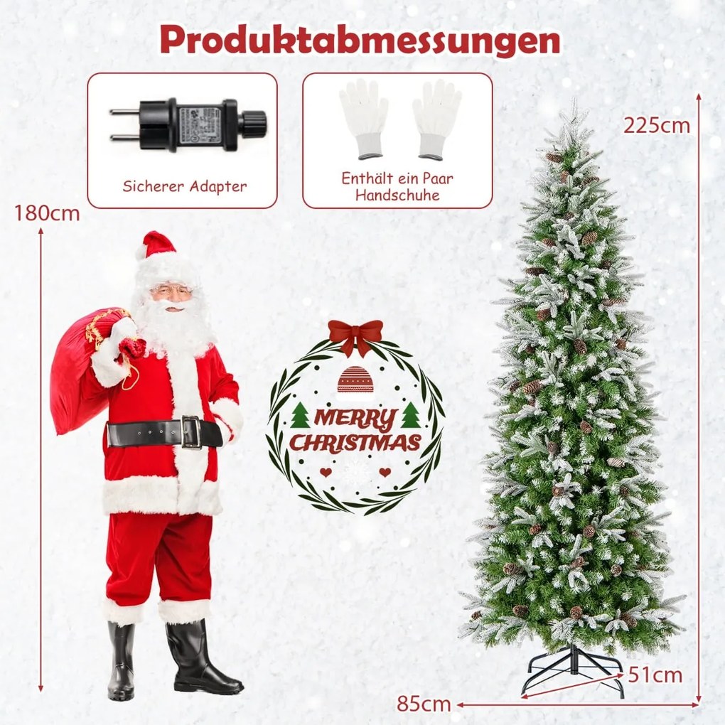 Costway 225 cm vysoký osvětlený vánoční stromek zasněžený sváteční strom