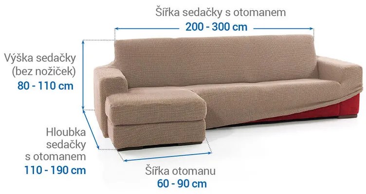 Super strečové potahy NIAGARA oříšková sedačka s otomanem vlevo (š. 200 - 300 cm)