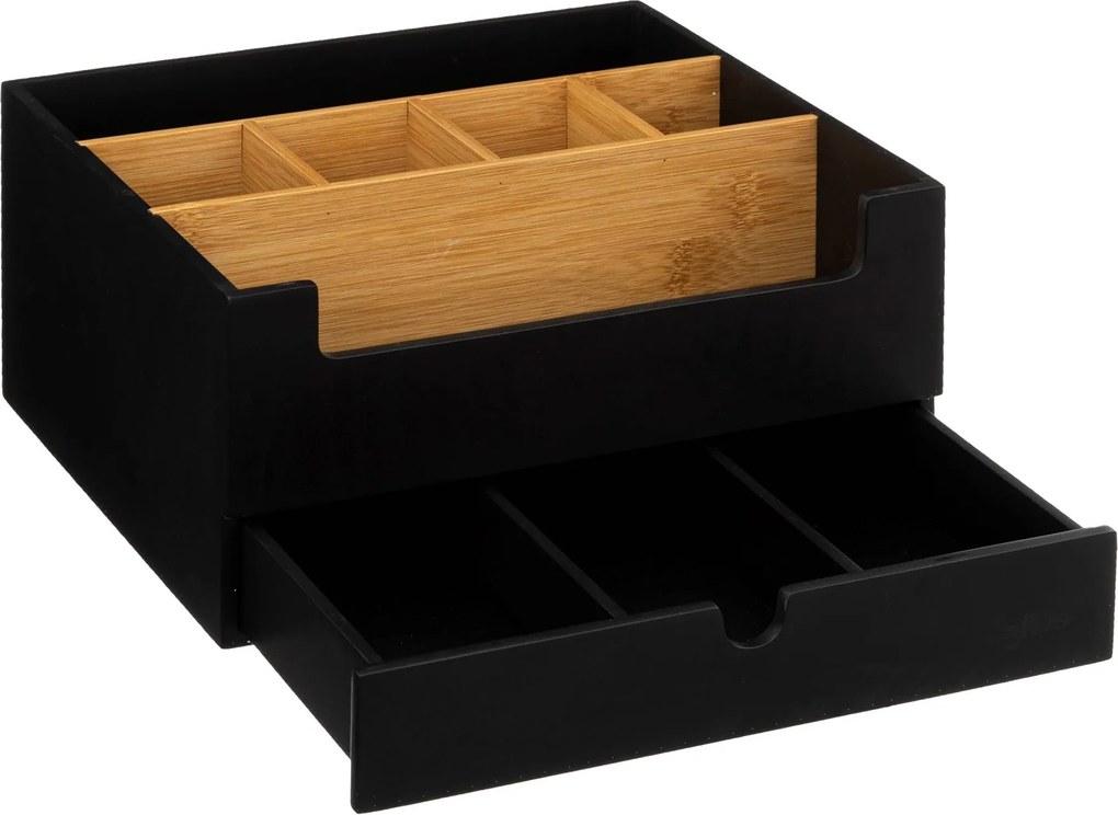 Organizér na kosmetiku se zásuvkou, černý, bambusový