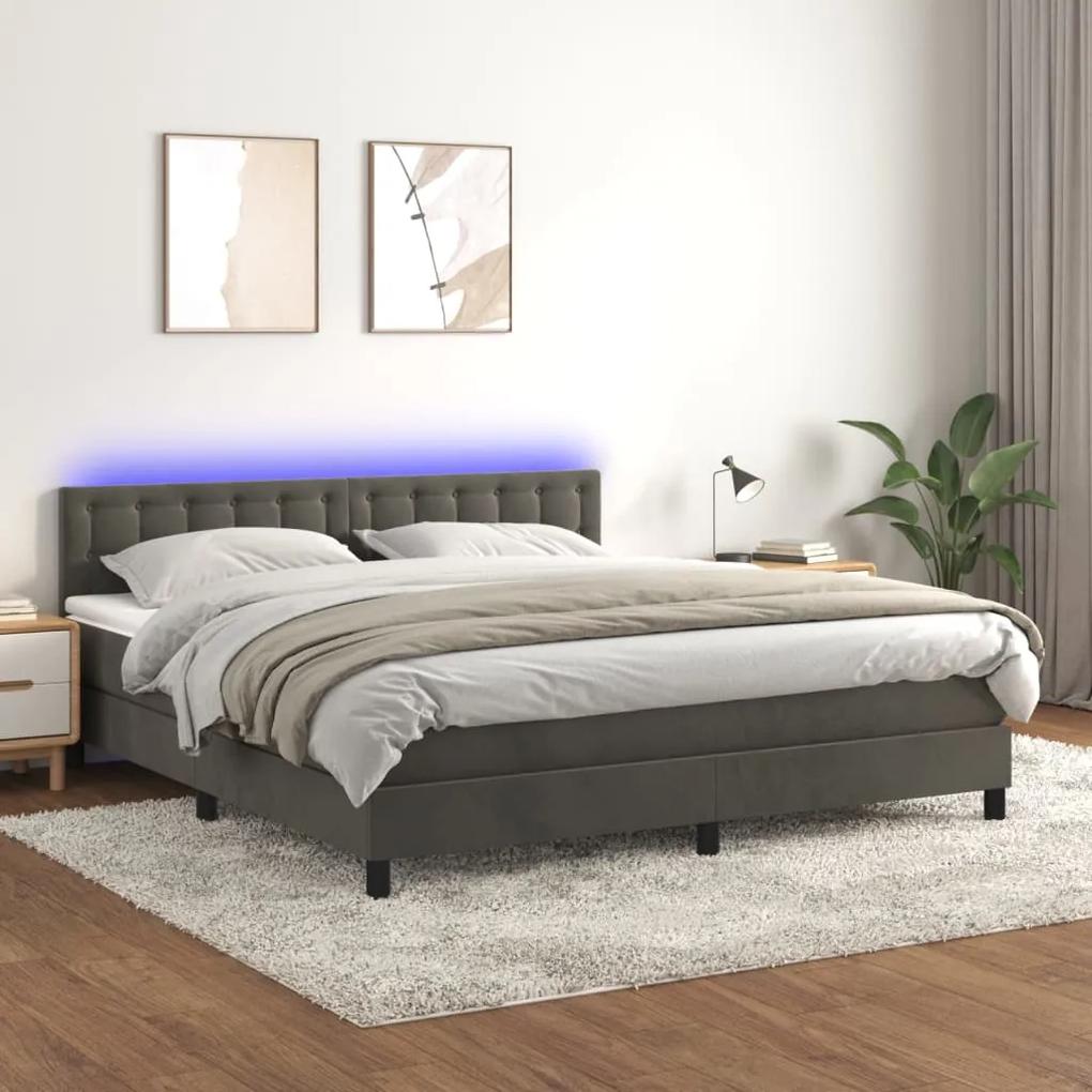 Box spring postel s matrací a LED tmavě šedá 160x200 cm samet,  3134652