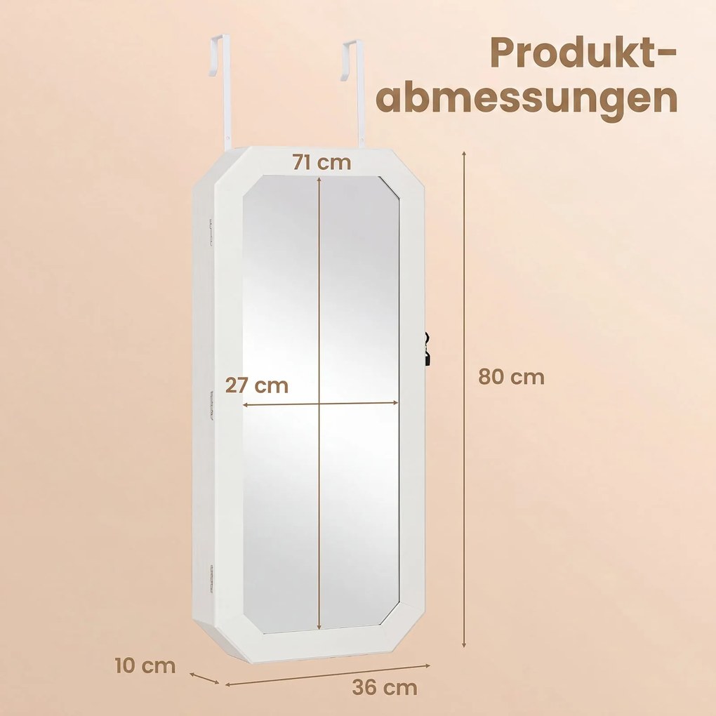 Costway Šperkovnice se zrcadlem Uzamykatelná nástěnná skříňka s magnetickými
